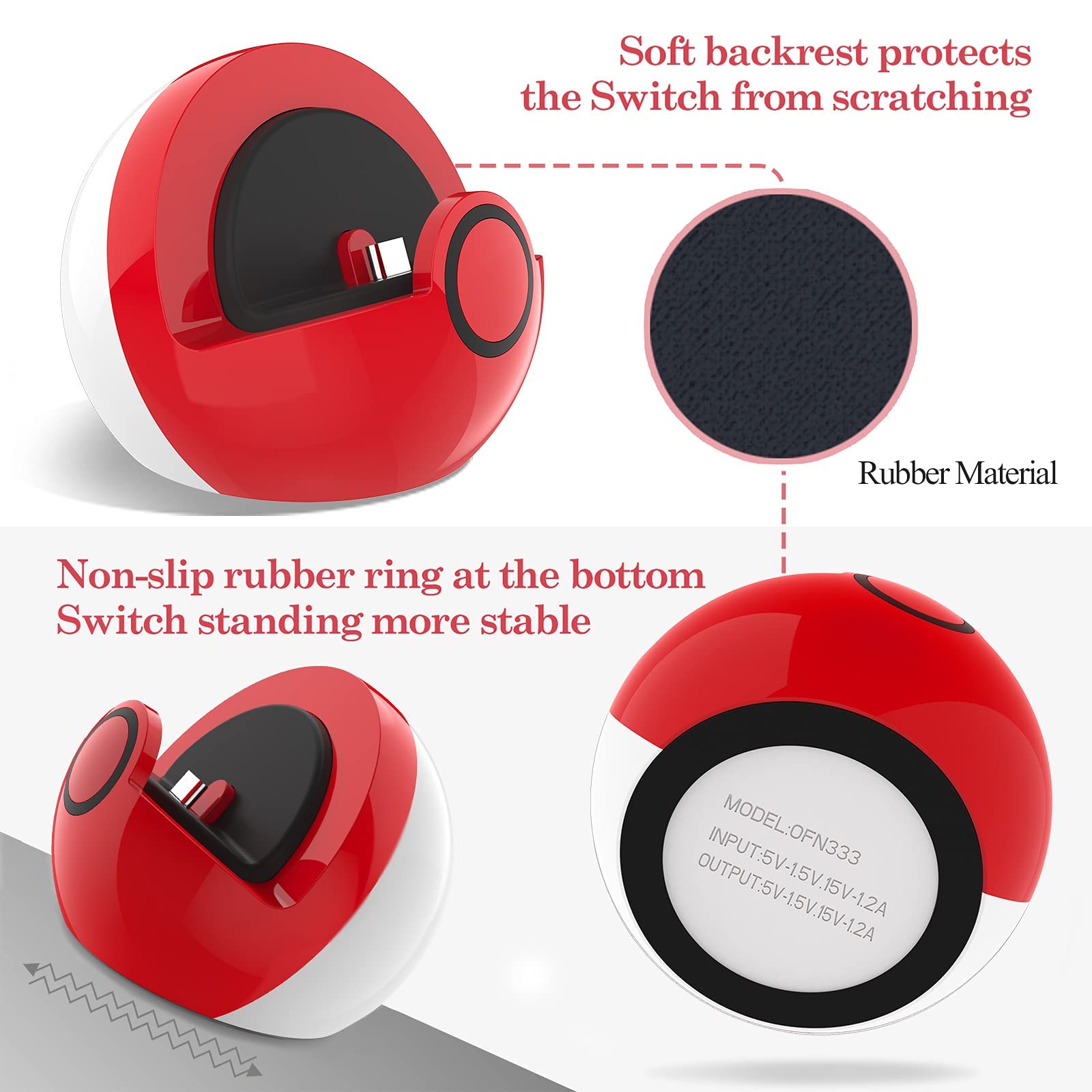 Antank Charging Dock Compatible with Nintendo Switch and Switch Lite, no Projection Charging Stand, Mini Portable Docking Station Easy for Travel Red & White