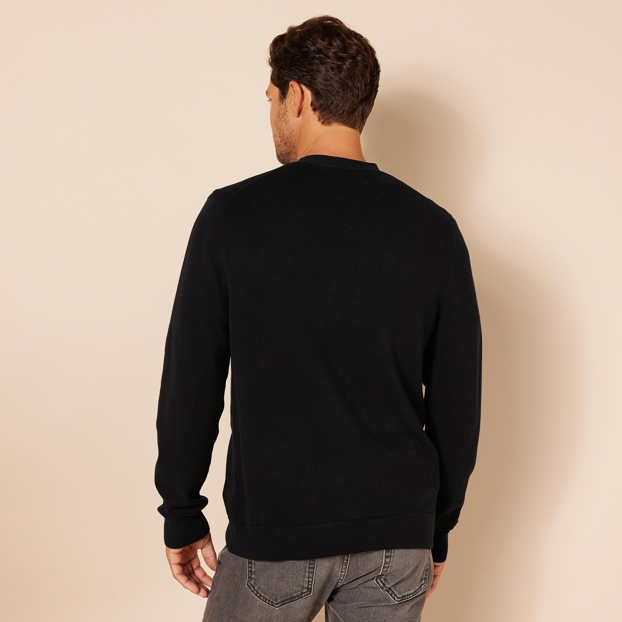 Amazon Essentials Men's Cotton Cardigan Sweater, Black, Large