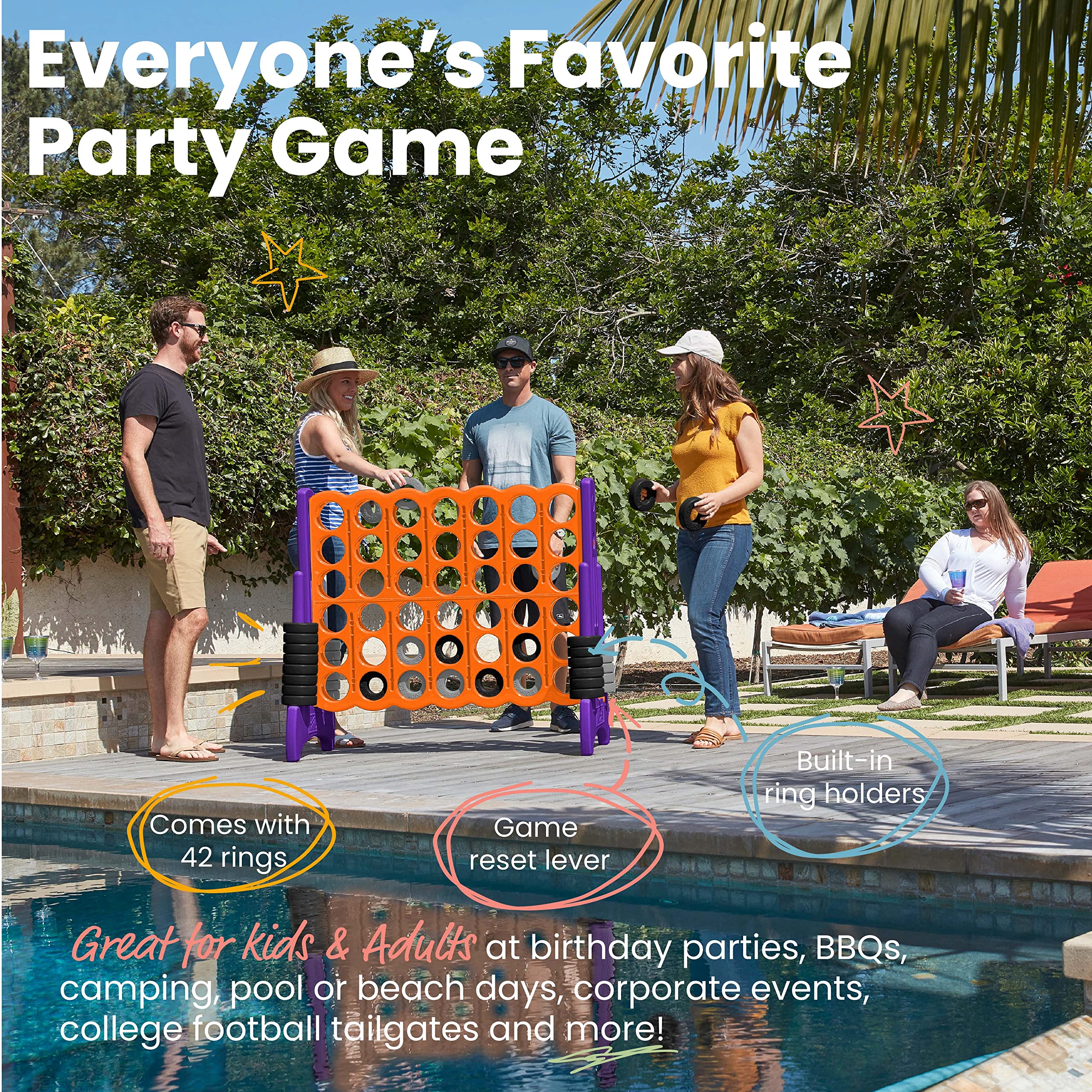 ECR4Kids Jumbo 4-To-Score, Giant Game, Orange, Purple