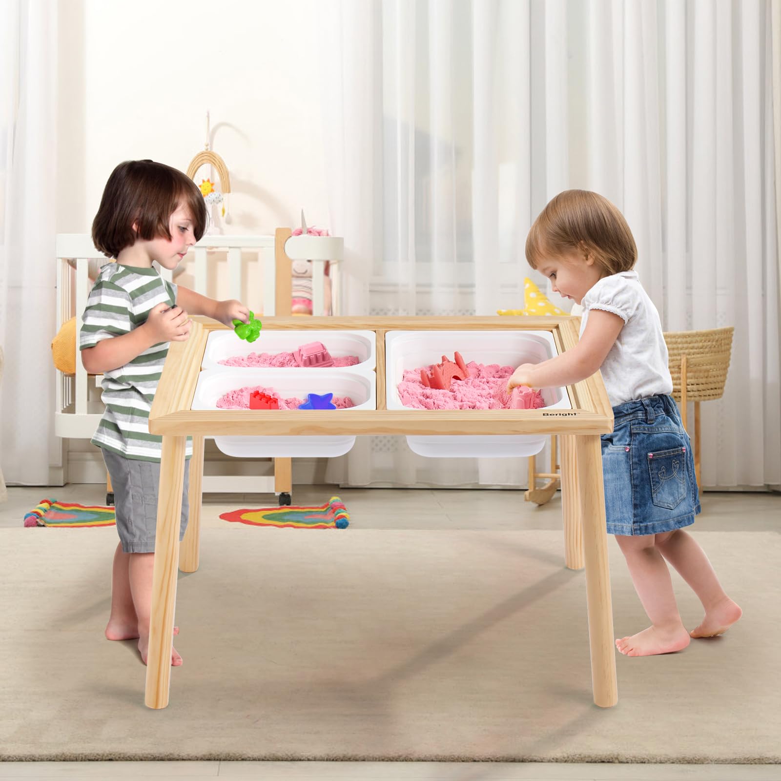 Beright Kids Table with 2 Acrylic Panels, Indoor Sensory Table Play Sand Table for Kids, not with Storage Bin, Perfect Choice for Christmas Thanksgiving Gift