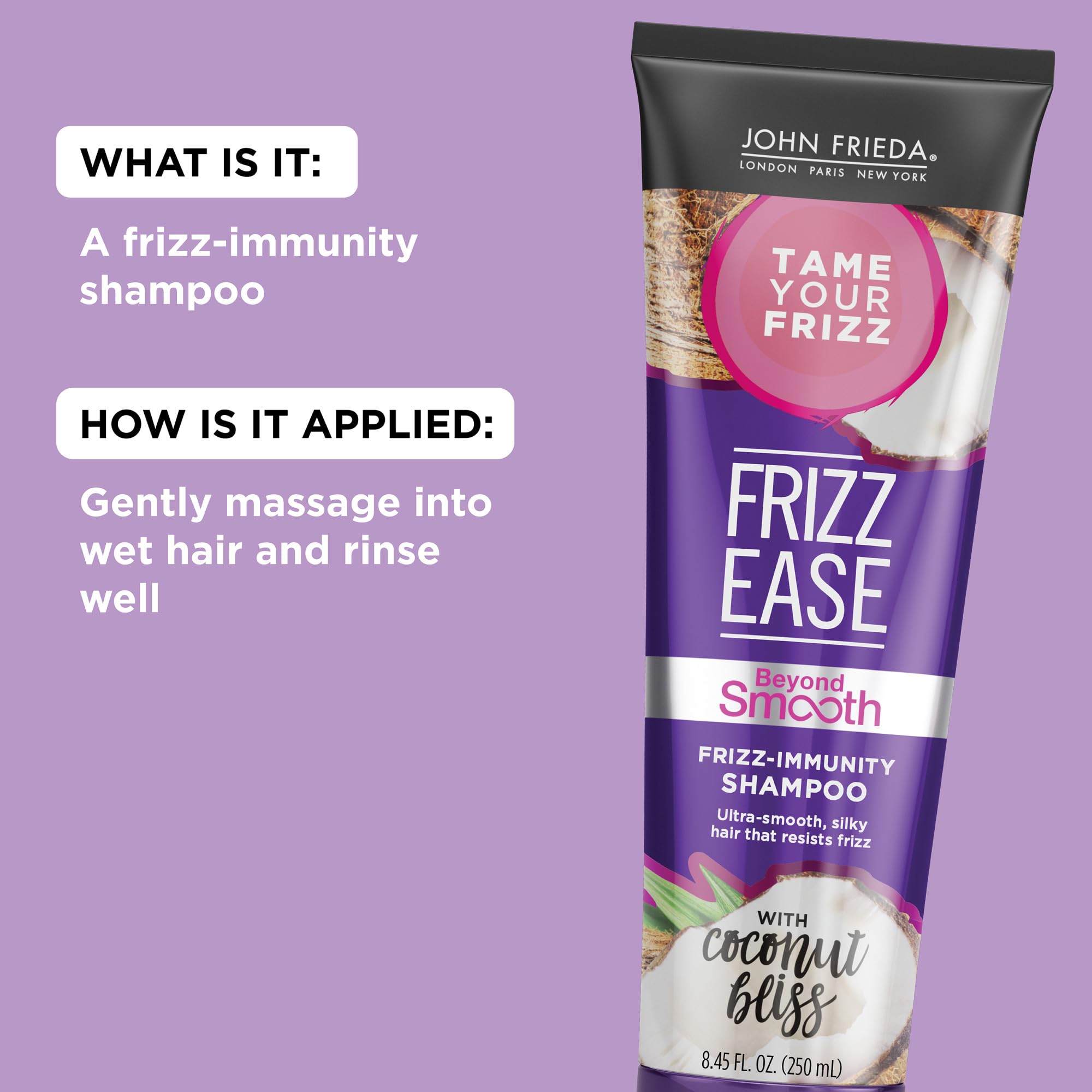 John Frieda Frizz-Immunity Shampoo with Pure Coconut Oil - Prevents Frizz and Anti-Humidity, 8.45 Ounces