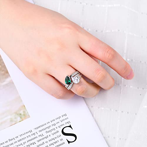 AllenCOCO White Gold Plated CZ Promise Ring for Her Couples Eternity Matching Heart Wedding Band Ring for Women Engagement Rings
