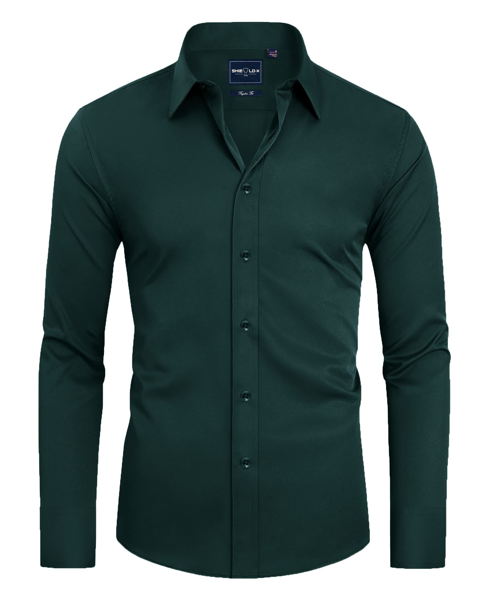 Alimens & Gentle Slim Fit Mens Dress Shirts Long Sleeve Dress Shirts for Men Stain Sheild Button Down Shirt Men Big Dark Green