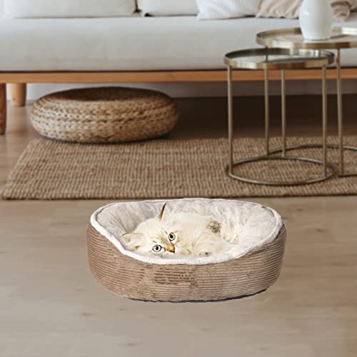 Bellwe Cat Bed, Dog Bed for Small Dogs Plush Round Puppy Bed Non-Slip Bottom Machine Washable Cushion Oval Shape 20/24inch