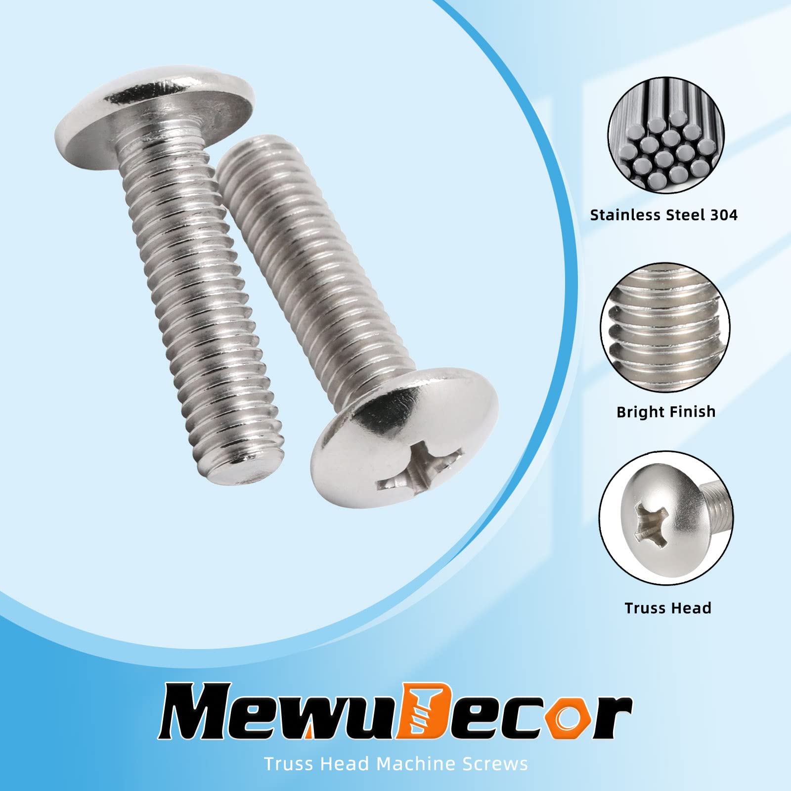 M4 x 25mm Truss Head Machine Screws for Cabinet Drawer Knob Pull Handle, Stainless Steel 18-8 (304), Bright Finish, 40 PCS