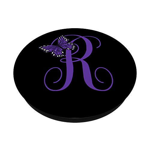 Purple Letter R Alphabet Initial with Butterfly Monogram PopSockets PopGrip: Swappable Grip for Phones & Tablets