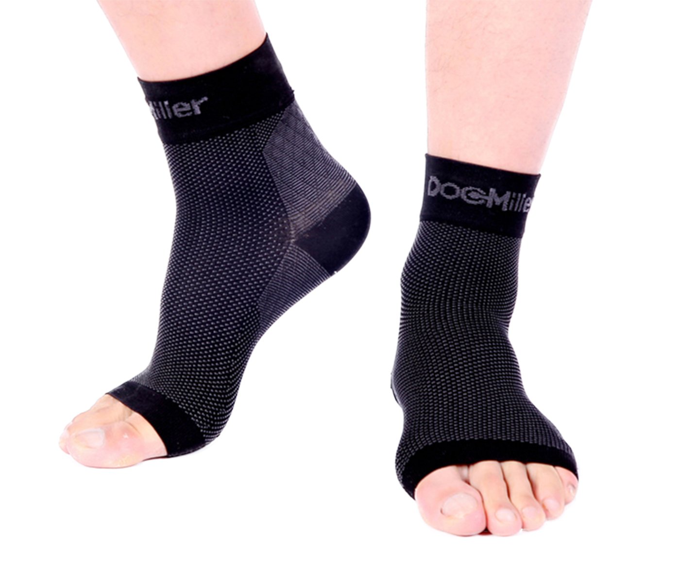 Doc Miller Foot Compression Sleeves for Plantar Fasciitis, Achilles Tendonitis, Heel & Arch Pain Relief, Best Nano Socks for Neuropathy Relief, for Men & Women, Stabilizing Toeless Design (Black, X-Large)