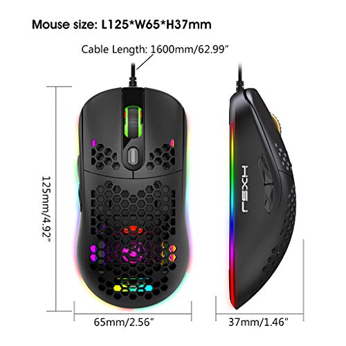 uvvy Cursor with Cable, 6 Gear DPI Mouse with Programmable Hole with Adjustable Cable RGB Mouse with Breathing Light