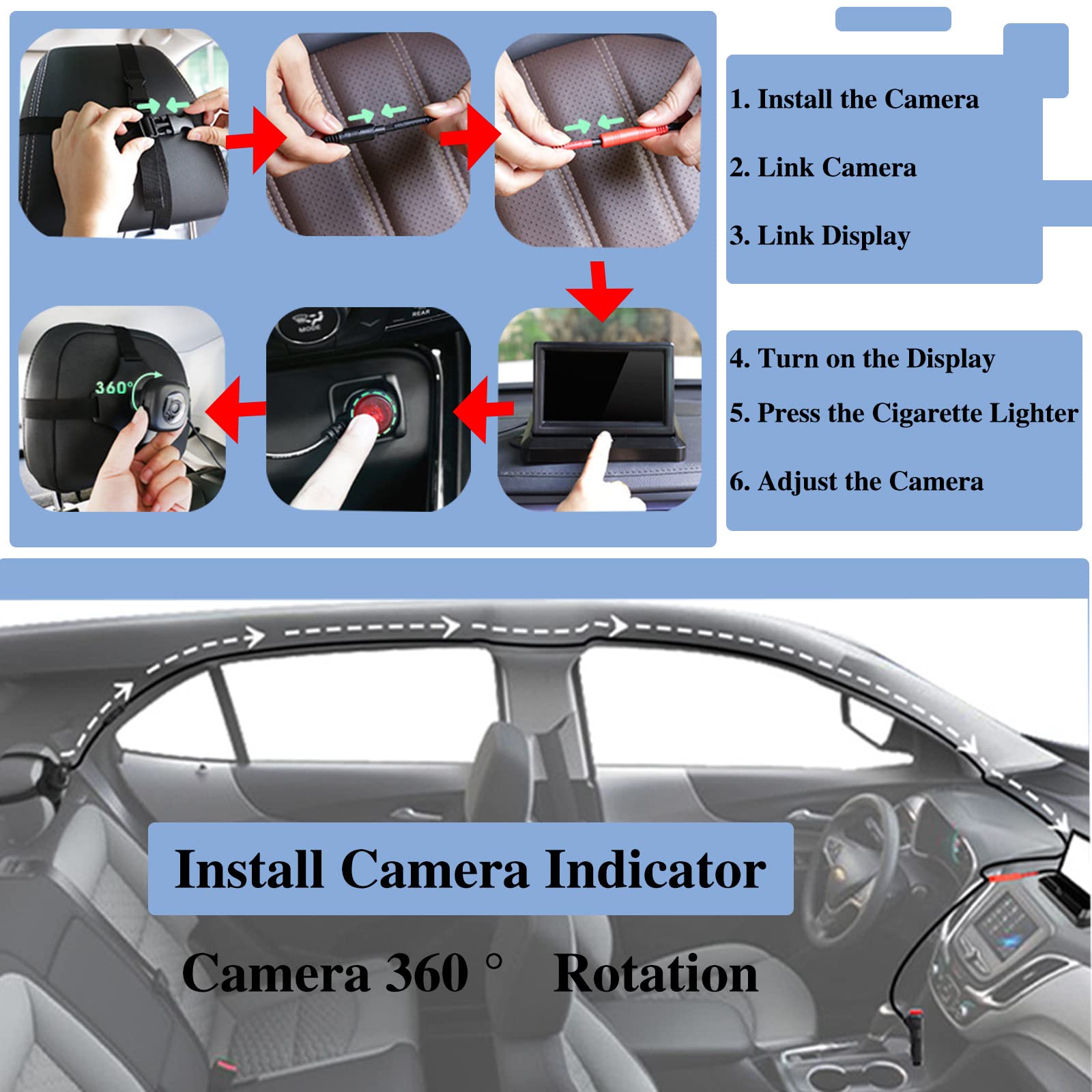 Burstler Baby Car Camera,Back Seat Car Seat Camera With Night Vision,With 4.3'' HD Display Easily Observe The Baby’s Move,Baby Car Mirror With 360° Fixable Camera(Black)