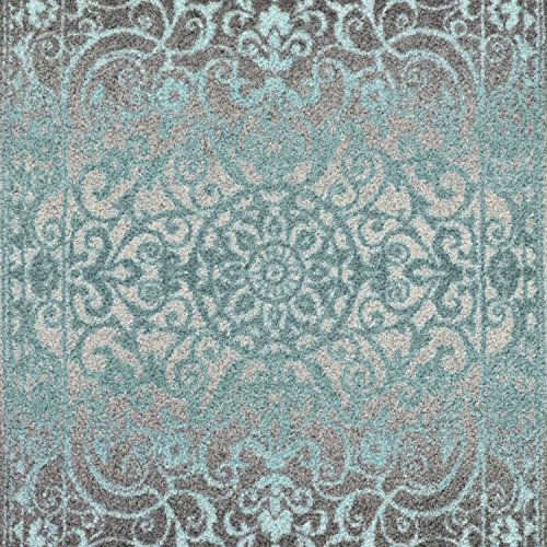 Maples Rugs Pelham Vintage Kitchen Rugs Non Skid Washable Accent Area Carpet [Made in USA], 1'8 x 2'10, Grey/Blue