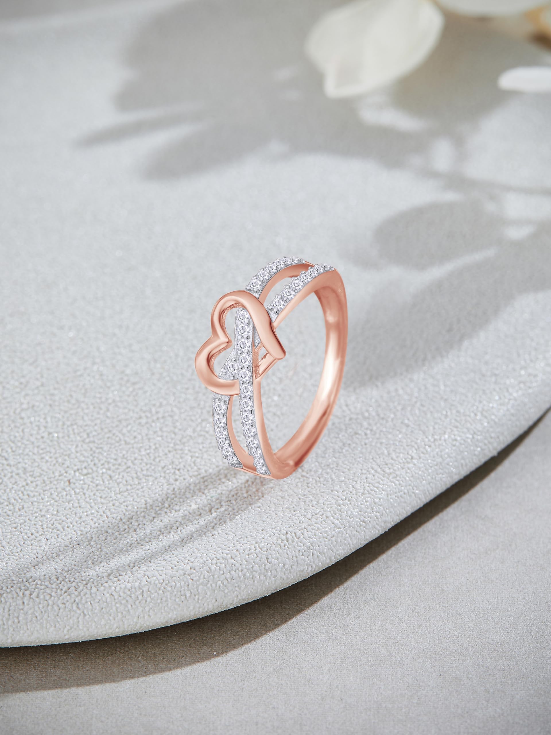 AFFY Infinity Heart Promise Ring Round White Cubic Zirconia Split Shank Jewelry for Women in 14K Rose Gold Over Sterling Silver Gift For Her Jewelry Ring Size-6.5