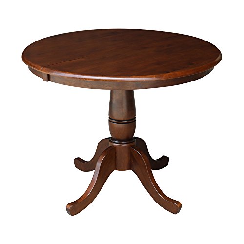 International Concepts Standard Height 36-Inch Round Extension Table with 12-Inch Leaf, Espresso