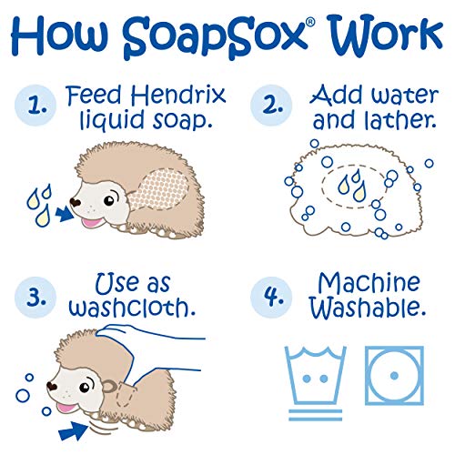 SoapSox Kids Exfoliating Bath Scrub (Hendrix The Hedgehog) - Soft Animal Toy Wash Cloth Sponge with Soap Pocket Insert - Fun Loofah Characters for Babies, Kids and Children