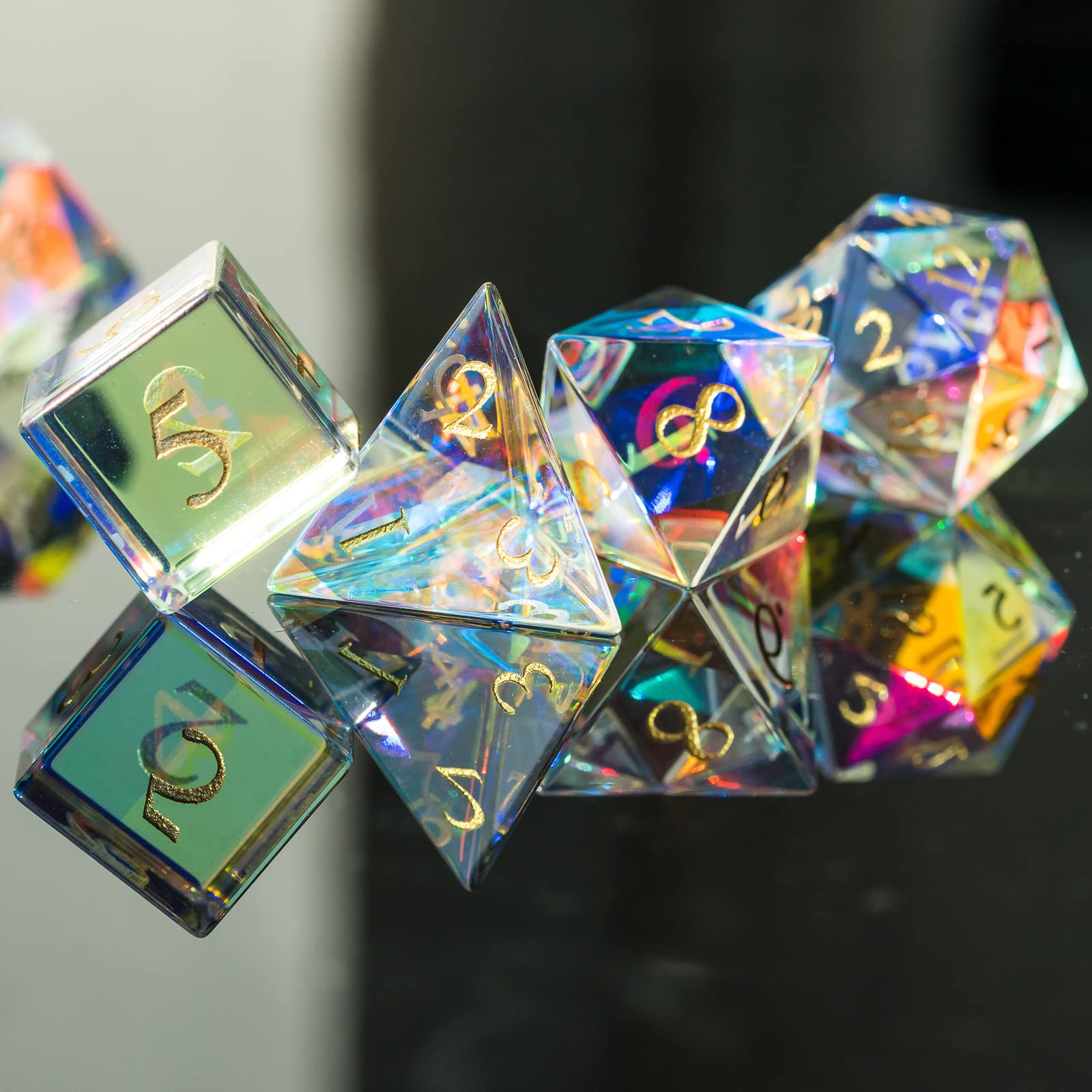 UDIXI Prism Glass Dice Set 7PCS Rainbow Glass DND Dice with Gift Box for Dungeons and Dragons D&D MTG Table Games (Prism Glass)