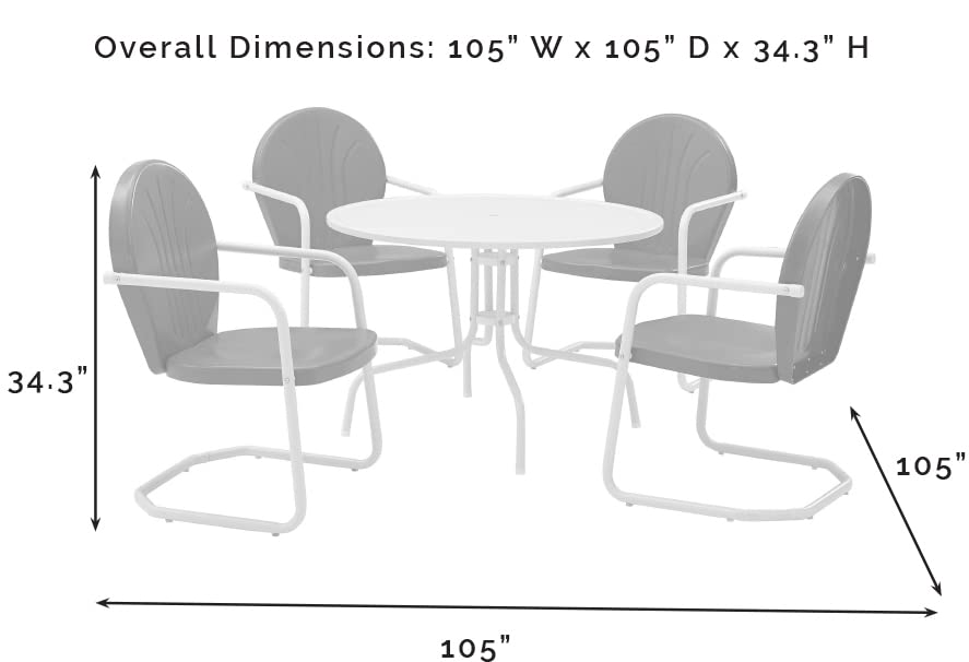 Crosley Furniture KOD10010KL Griffith Retro Metal Outdoor 5-Piece Dining Set with 39" Table and 4 Chairs, White and Key Lime