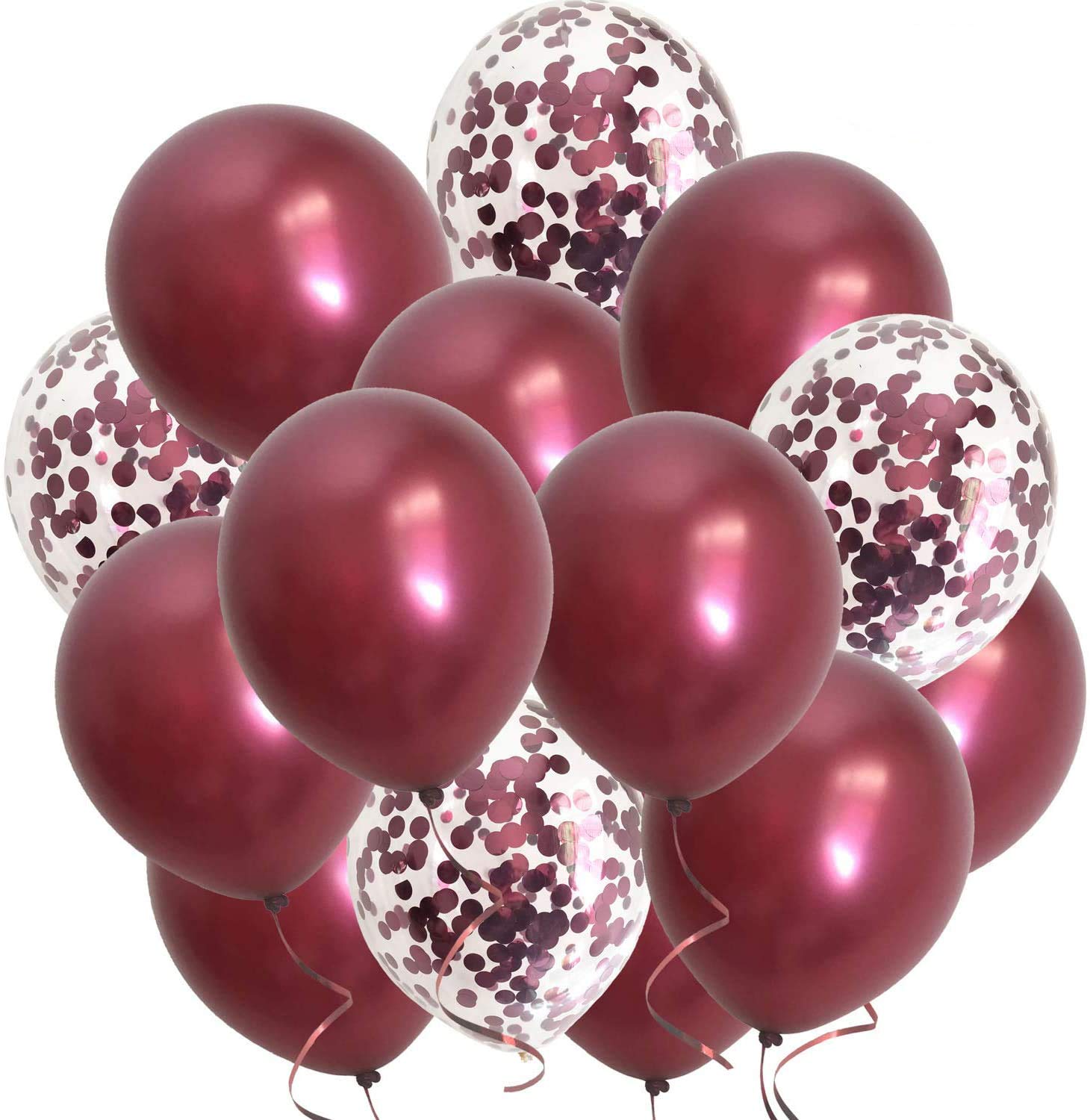 Burgundy Maroon Confetti Balloons-Wine Color Metallic Balloons for Wedding Anniversary Bridal Shower Women Birthday Valentines’ Day Graduation Party Decorations 12inch 100packs