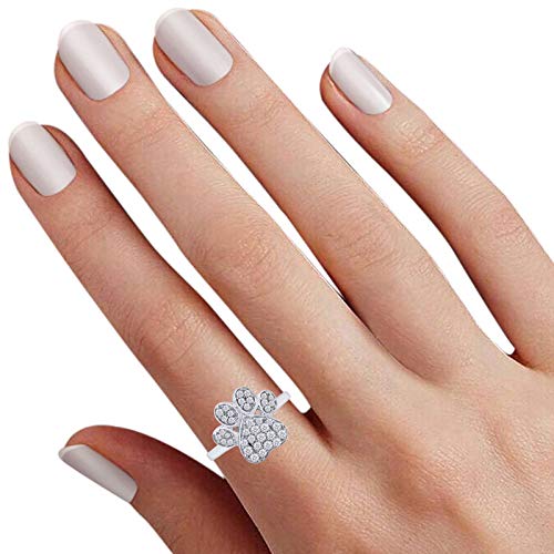 AFFY Round Shape White Cubic Zirconia Dog Pawprint Ring in 14k White Gold Over Sterling Silver (0.4 cttw) Ring Size-5.5