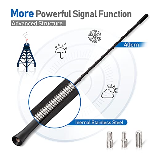 Eightwood Universal Vehicle Antenna Replacement 16 inch, AM FM Roof Mount Car Radio Antenna Mast, Flexible Rubber Antennae with M4 M5 M6 Threaded Adapter