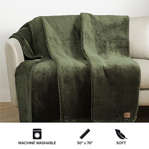 UGG 18963 Whitecap Plush Flannel Oversized Reversible Fleece Throw Blanket Luxury Lightweight Comfortable Cozy Hotel Style Machine Washable Soft Luxurious Blankets, 70 x 50-Inch, Forest