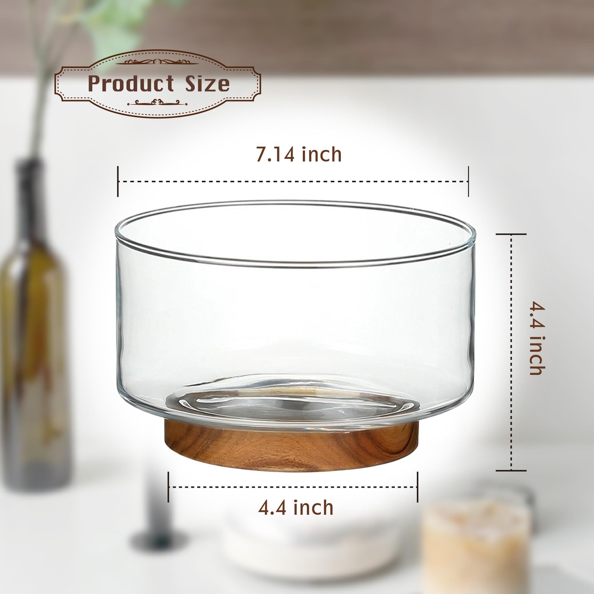 CAMATET Coffee Pod Holder, Glass Salad Bowl with Acacia Wood Base, Large Capacity K Cup Organizer for Kcup Creamer Storage, Espresso Capsule Holder Coffee Bar Accessories( 7 Inch,1 Pack )