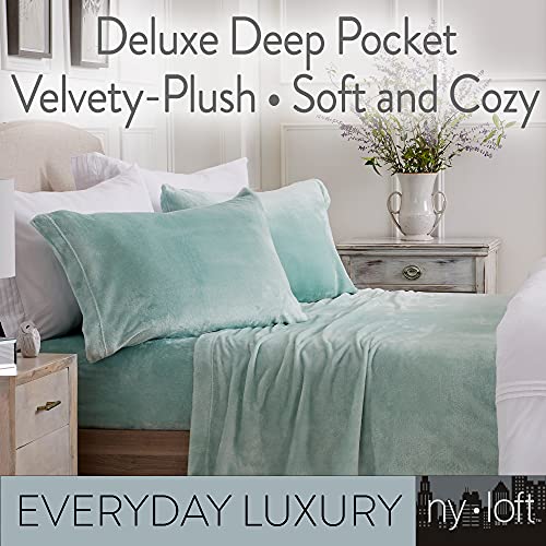 NY Loft Ultra Soft Micro Fleece Sheets Set with Extra Deep Pockets | Extra Soft Velvet Fleece Sheet Set | Super Plush Polar Fleece | Velvet Plush Cozy Warmth | Tribeca Collection (Queen, Surf)