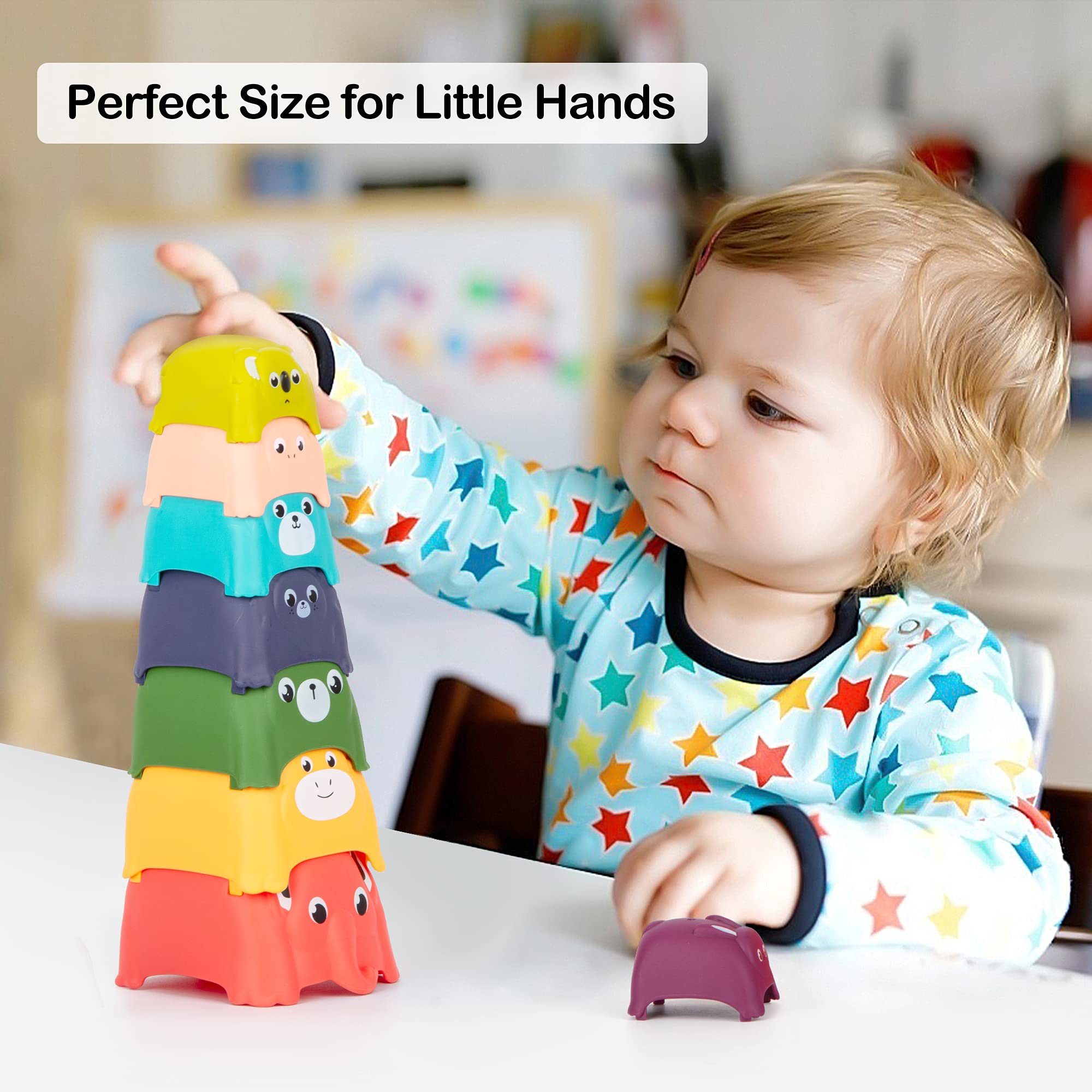 EINSTEM Toddler Toys Age 1-2, 2-4, Animal Stacking Cups, Baby Toys for Boys and Girls Learning Sorting and Building Blocks, 8 Pieces