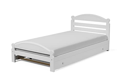 Twin Trundle Bed White Finish Solid Pine Wooden Arizona Trundle Bed 39 x 75 in Wooden Slats Support Unfinished Bedroom Single Wooden Bed Frame Hand Finished