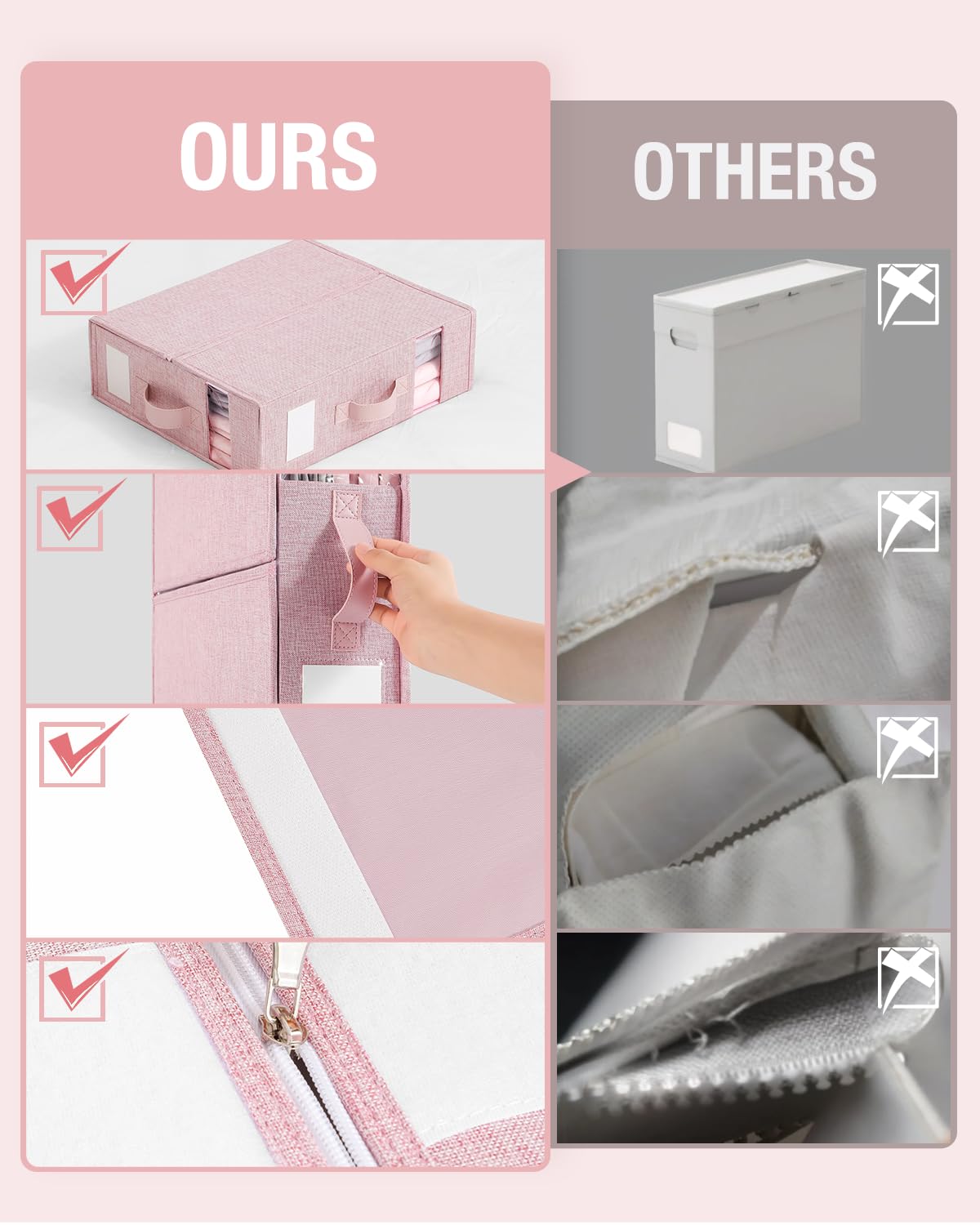 BESHOOME 4-Pack Bed Sheet Organizers and Storage, Queen/King Size (Pink), Foldable Sheet Organizer for Linen Closet, Fabric Storage Bins for Bedding Sheets,Duvet Covers and Pillow cases