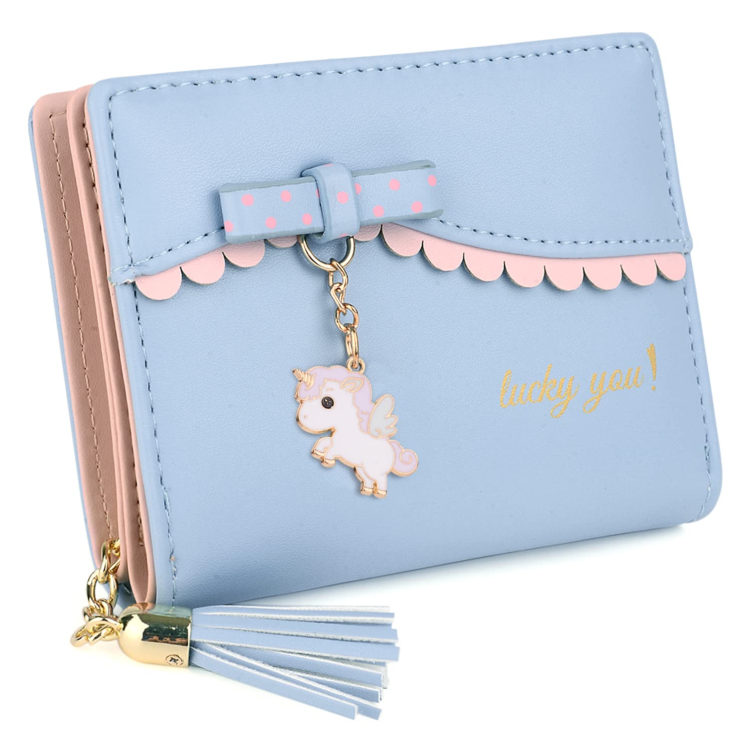 UTO Wallet for Girls Cute Unicorn Bowknot Women Coin Purse Card Bill Holder Organizer