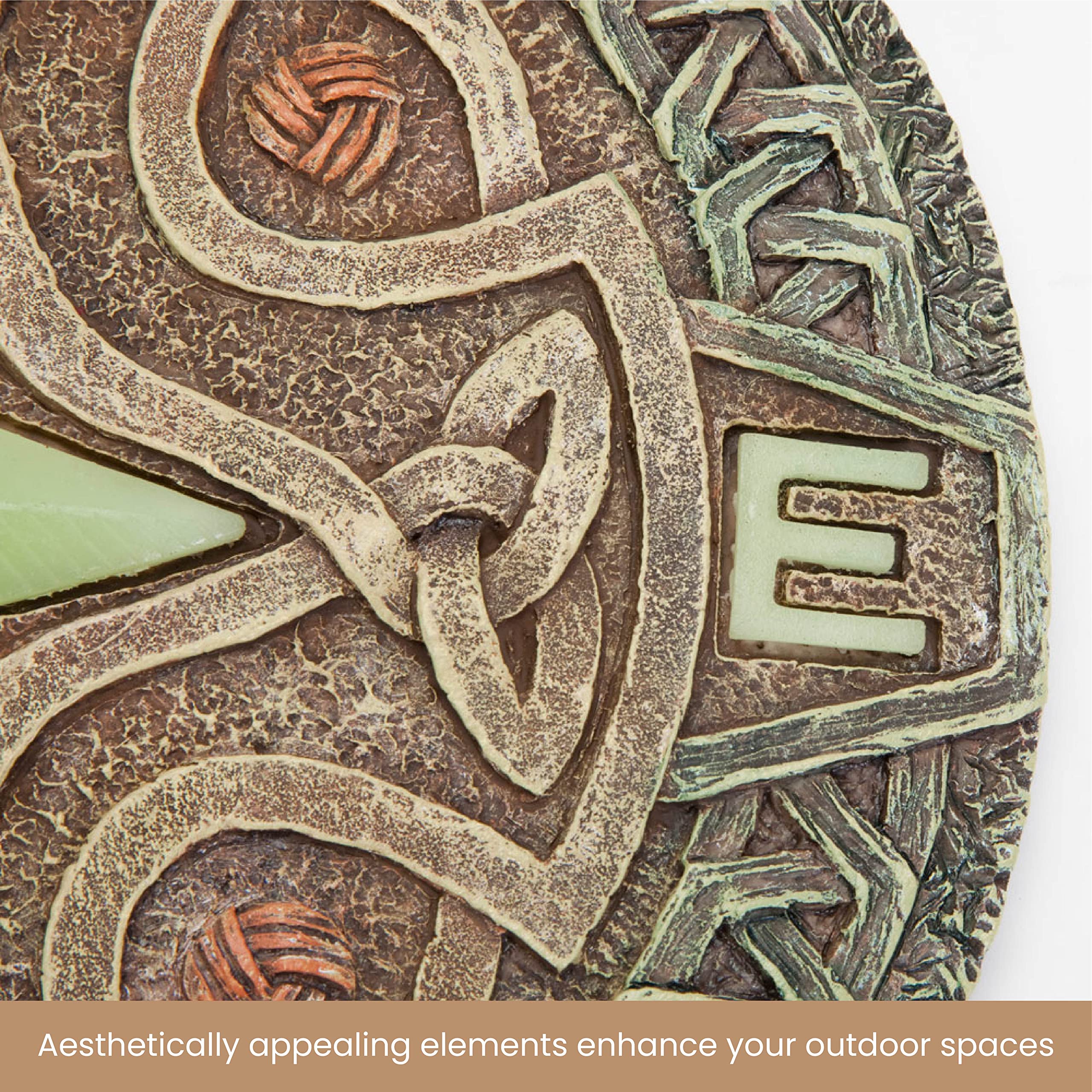 Bits and Pieces - 10β Glow-In-The-Dark Celtic Compass Decorative Stone - Yard Decoration β Beautiful Lawn/Garden Stone