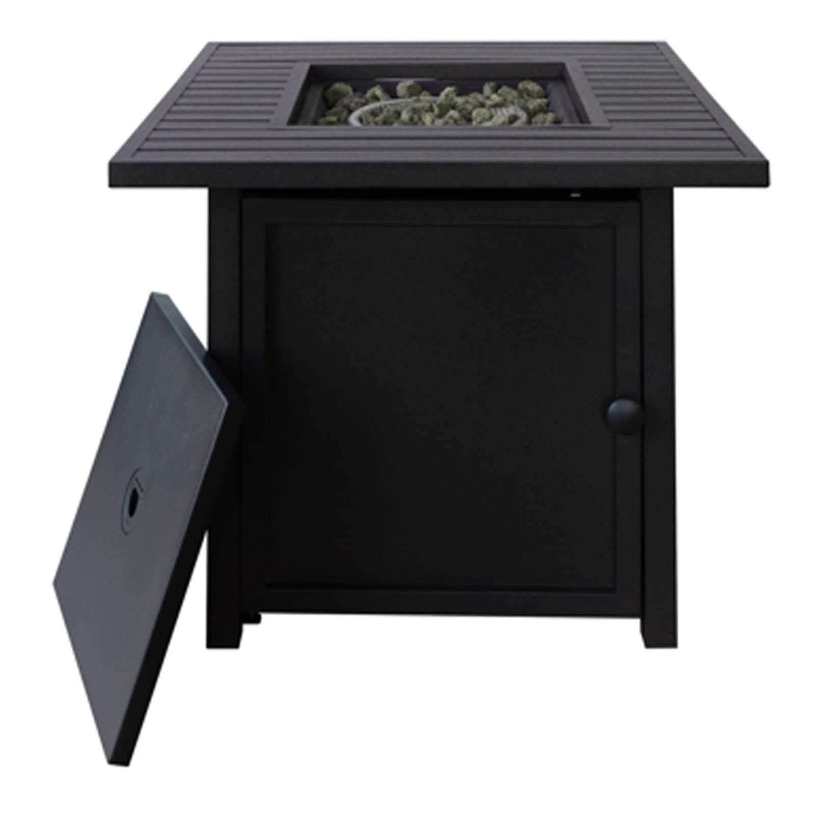 ALCORY Gas Fire Pit Table 30 Inch Outdoor Propane Fire Pit Table, 50000 Btu 30" Square Fire Table with Lid, Concealed Can Holder, Lava Rock, Brown, for Outside Patio Yard Party Garden and Lawn