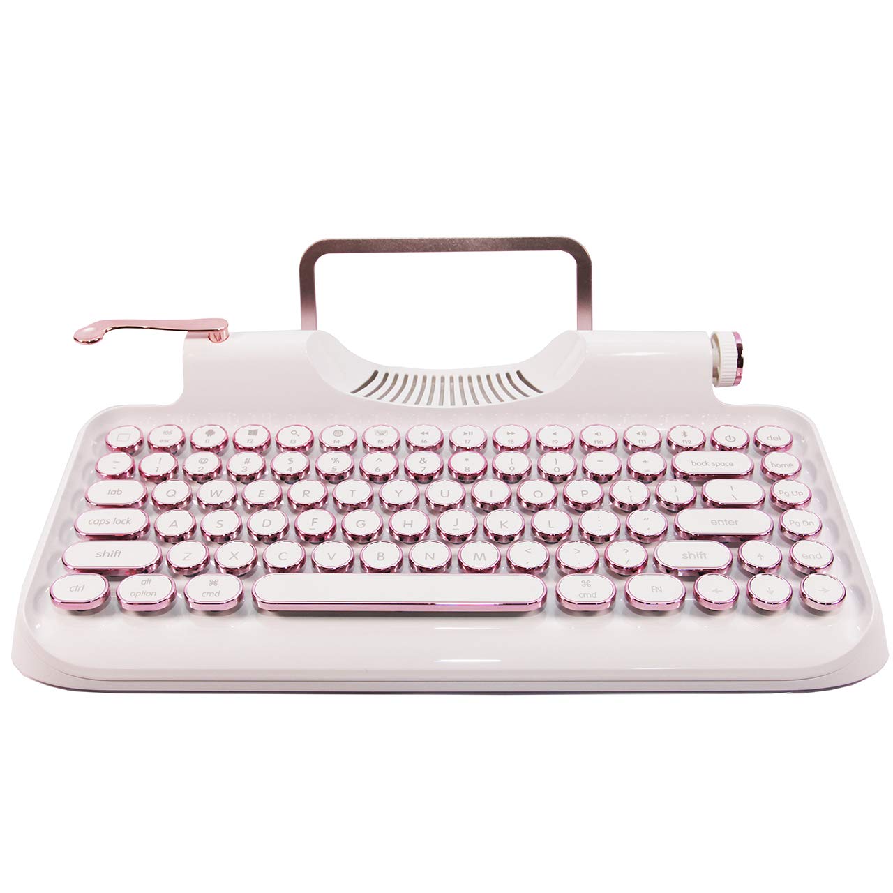 ZYQM Retro Typewriter Mechanical Wireless Keyboard with Tablet Stand, Bluetooth Connection, Artistic dot Keys (White)