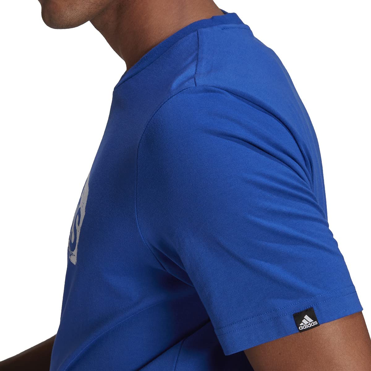 ADIDAS Men's Brushstroke Logo Crewneck T-Shirt Blue/White