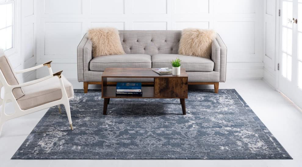Unique Loom Portland Collection Area Rug - Albany (7' 10" Square, Blue/ Gray)
