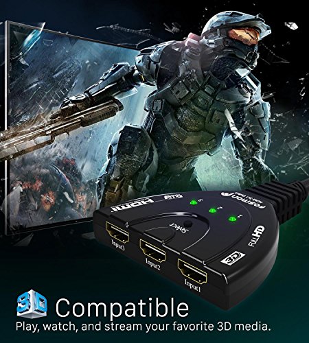 Fosmon 3-Port 4K, 3x1 Switcher (Automatic Switching) Support Ultra 3D HDR Full HD 1080P HDCP, HDMI Splitter Hub Compatible with Apple Roku Fire TV Stick HDTV PS4 Xbox One Chromecast