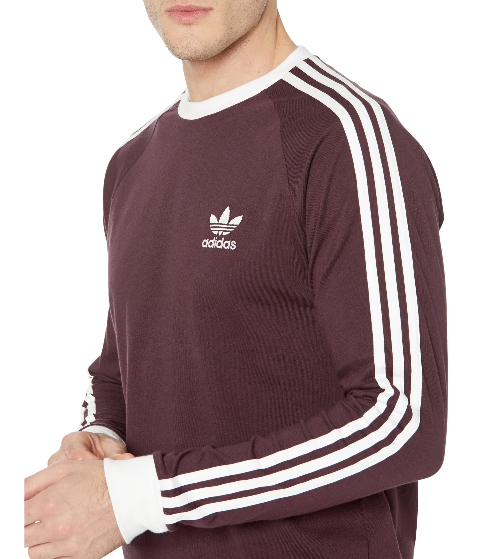 adidas Originals Men's Adicolor Classics 3-Stripes Long Sleeve Tee, Shadow Maroon, Large