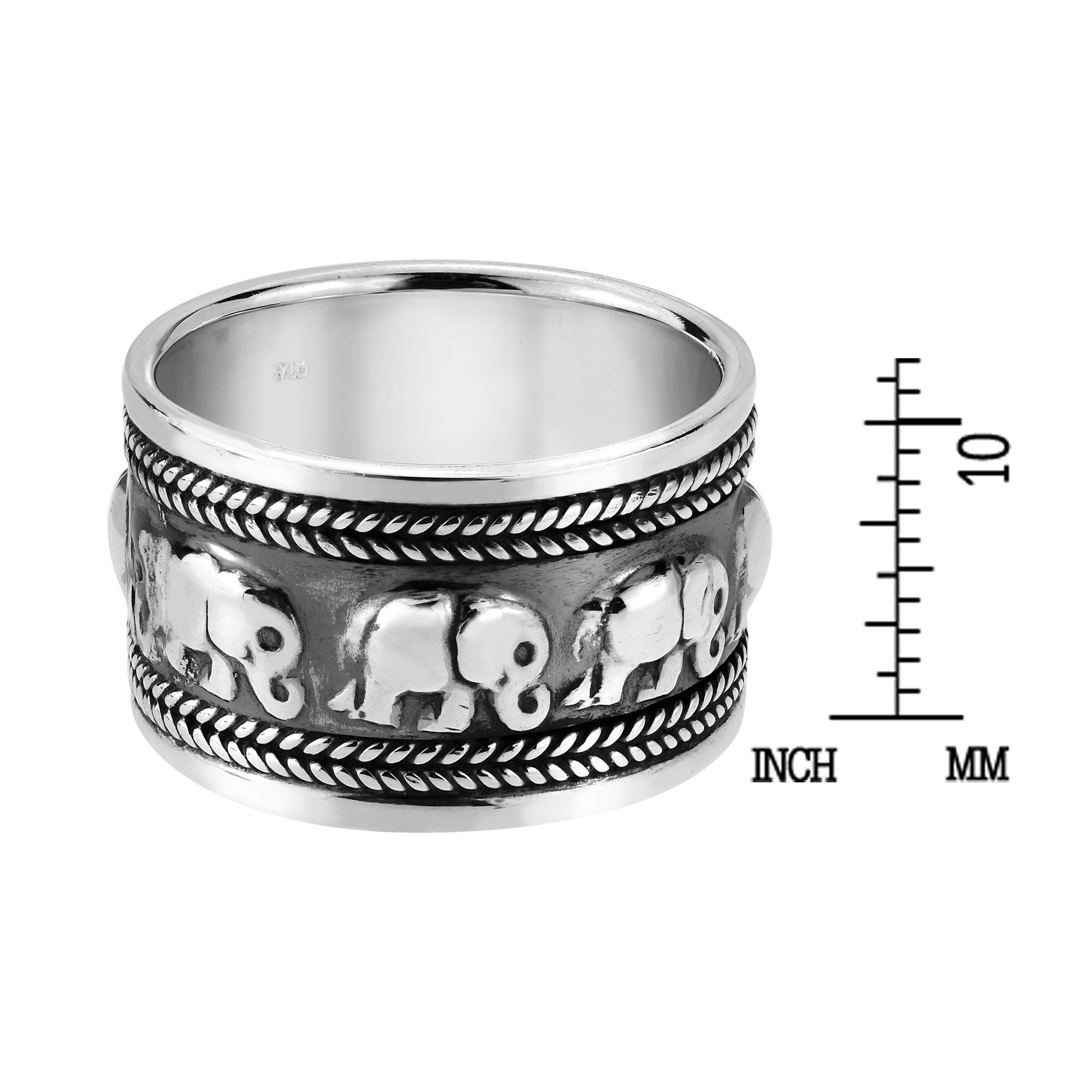 AeraVida Elephant Caravan Around Oxidize .925 Sterling Silver Ring | Sterling Silver Elephants Band Ring | Sterling Silver For Women | Animal Inspired Elephant Ring Size (9)