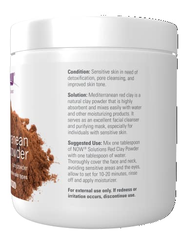 NOW Foods Solutions, Mediterranean Red Clay Powder, Pure Powder for Sensitive Skin Facial Mask, 14-Ounce