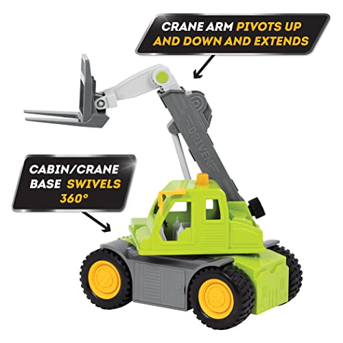 Driven by Battat – Midrange – 17" Telehandler Forklift Toy – Construction Truck Toy with Extandable Crane Arm & More – Lights & Sounds – Car Toy Gift for Boys & Girls Age 3+
