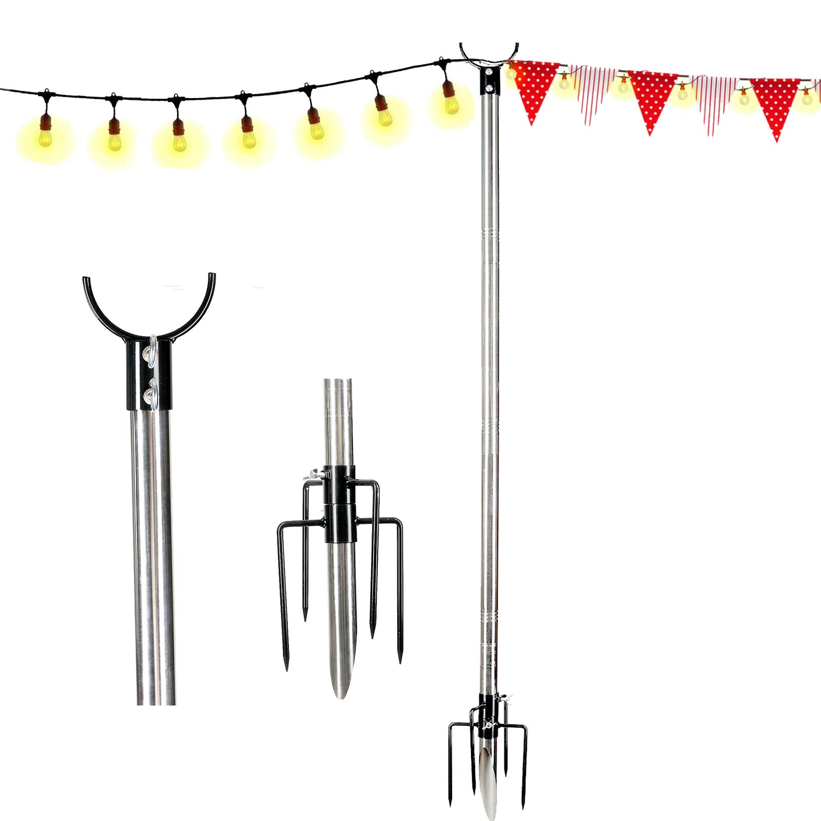 Harrms String Light Poles for Outdoors,10FT Stainless Steel Strong Wind Resistant, LED Solar Hanging String Lights Used for Patio, Courtyard, Garden, Wedding Cafe Party Light Pole Hanger