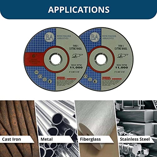 Benchmark Abrasives 6" Pro Metal Self-Sharpening Steel Cutting Cutoff Wheel .045" Thick 7/8"Arbor, Angle Grinder Wheel, Grinder Cutting Wheel - 50 Pack