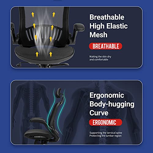 Office Chair Desk Chair Computer Chair Ergonomic Rolling Swivel Mesh Chair Lumbar Support Headrest Flip-up Arms High Back Adjustable Chair for Women& Men,Black