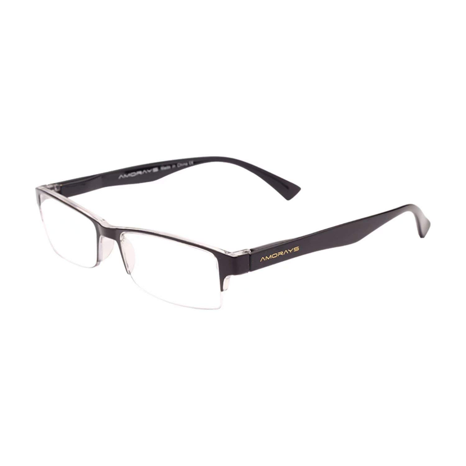 Amorays Reading Glasses with Spring Hinge Uni-lens Readers for Men and Women 3221 Black 2.50