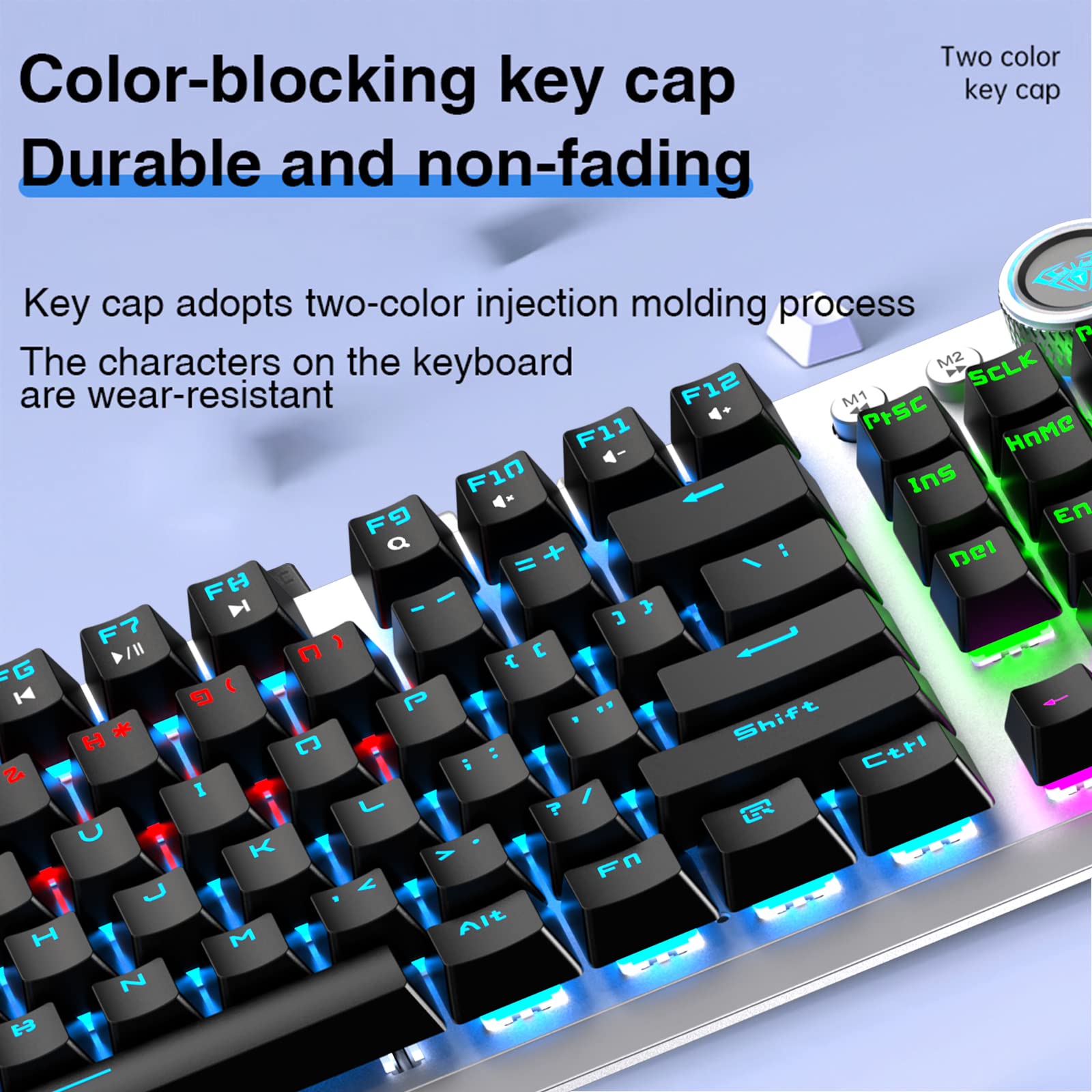AULA TKL Mechanical Gaming Keyboard,2.4G/BT5.0/Wired,Wireless 87 Keys Rainbow LED Backlit Tenkeyless Bluetooth Keyboard with Blue Switch-Black