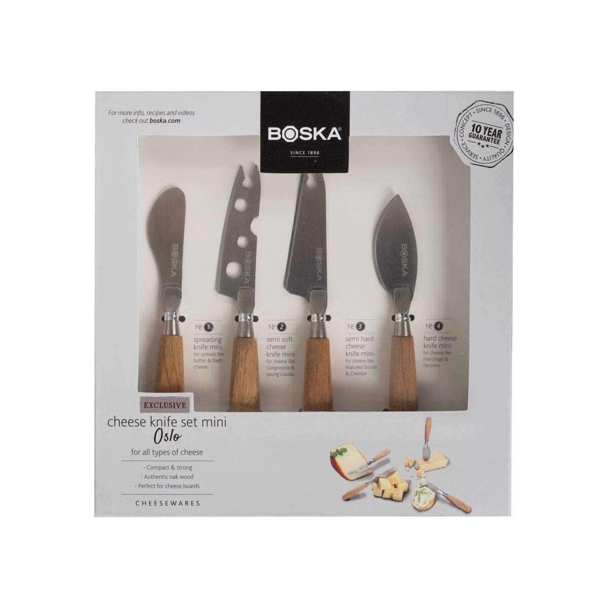 BOSKA Stainless Steel Mini Cheese Knives - Oslo For All Types of Cheese - Multi-Functional Cheese Slicer - Handheld Slicer - Silver Non-Stick - Dishwasher Safe - For Kitchen Cooking