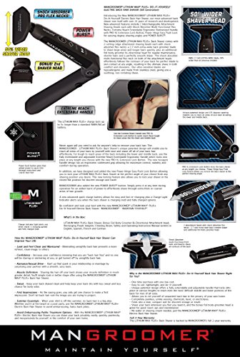 MANGROOMER Lithium Max Plus+ Back Hair Shaver (New 7th Generation) Complete Attachment Head With Shock Absorber Neck & New 50% wider Blade Design