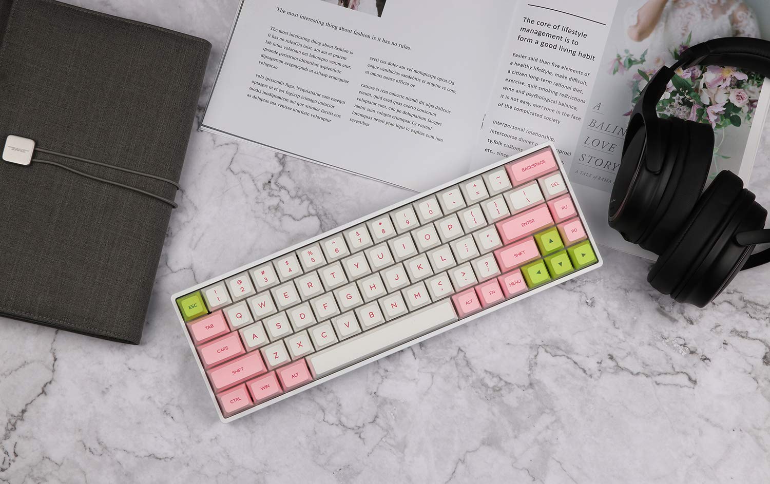 EPOMAKER SKYLOONG SK68 Keys Hot-swap RGB Mechanical Keyboard with Dye-subbed PBT GSA Keycaps, 3Fn Programmable Macros for Mac/Win/Android/iOS (Gateron Optical Blue, Pink White)