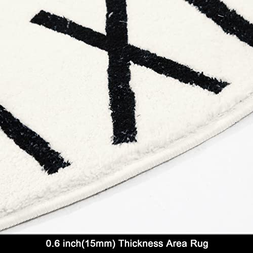 HEBE 4ft Round Kids ABC Rug Alphabet Nursery Rug for Bedroom Playroom Non Slip Educational Playmat Round Circle Carpet for Classroom Infant Toddlers,Milk White