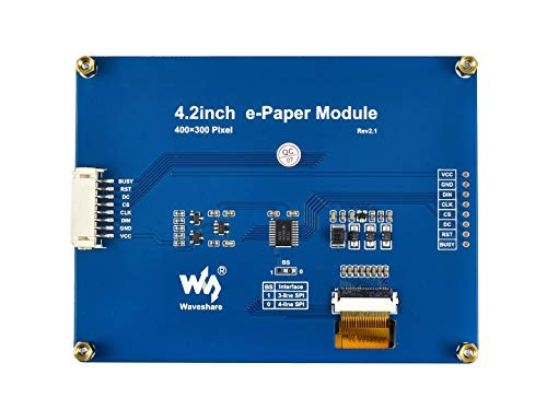 Waveshare 4.2inch E-Ink Display Module Compatible with Raspberry Pi 4B/3B+/3B/2B/B+/A+/Zero/Zero W/WH/Zero 2W Series Boards 400x300 Resolution Yellow/Black/White Three-Color SPI Interface