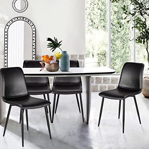 HeuGah Dining Chairs Set of 4, Black Modern Kitchen & Dining Room Chairs with Metal Legs, Industrial Faux Leather Kitchen Chairs